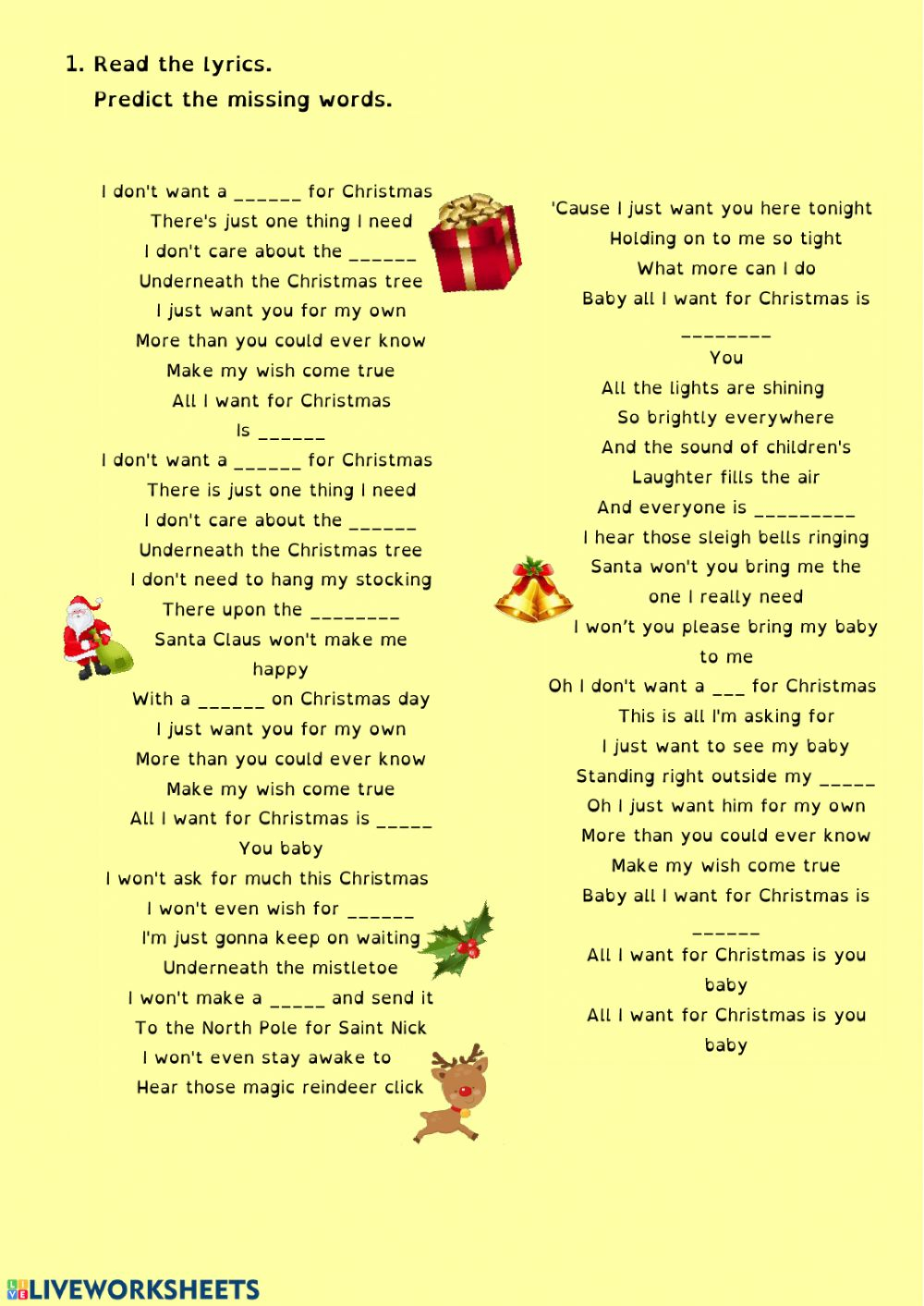 Christmas Song Lyrics Worksheets AlphabetWorksheetsFree Christmas Song Lyrics Worksheets AlphabetWorksheetsFree
