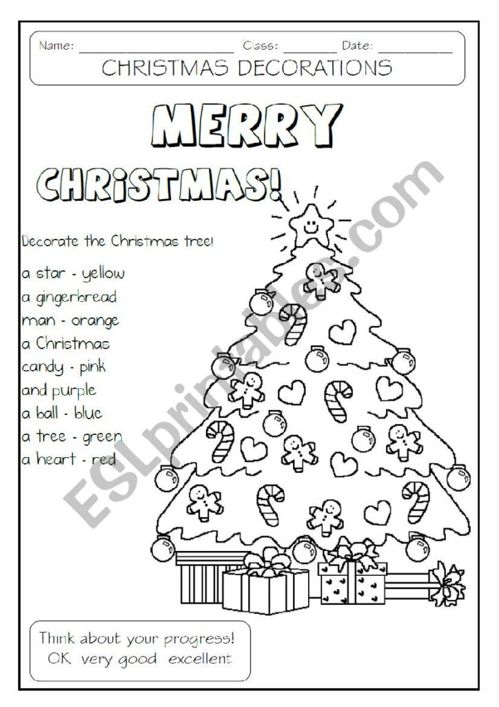 Christmas Tree Decoration Worksheet | AlphabetWorksheetsFree.com