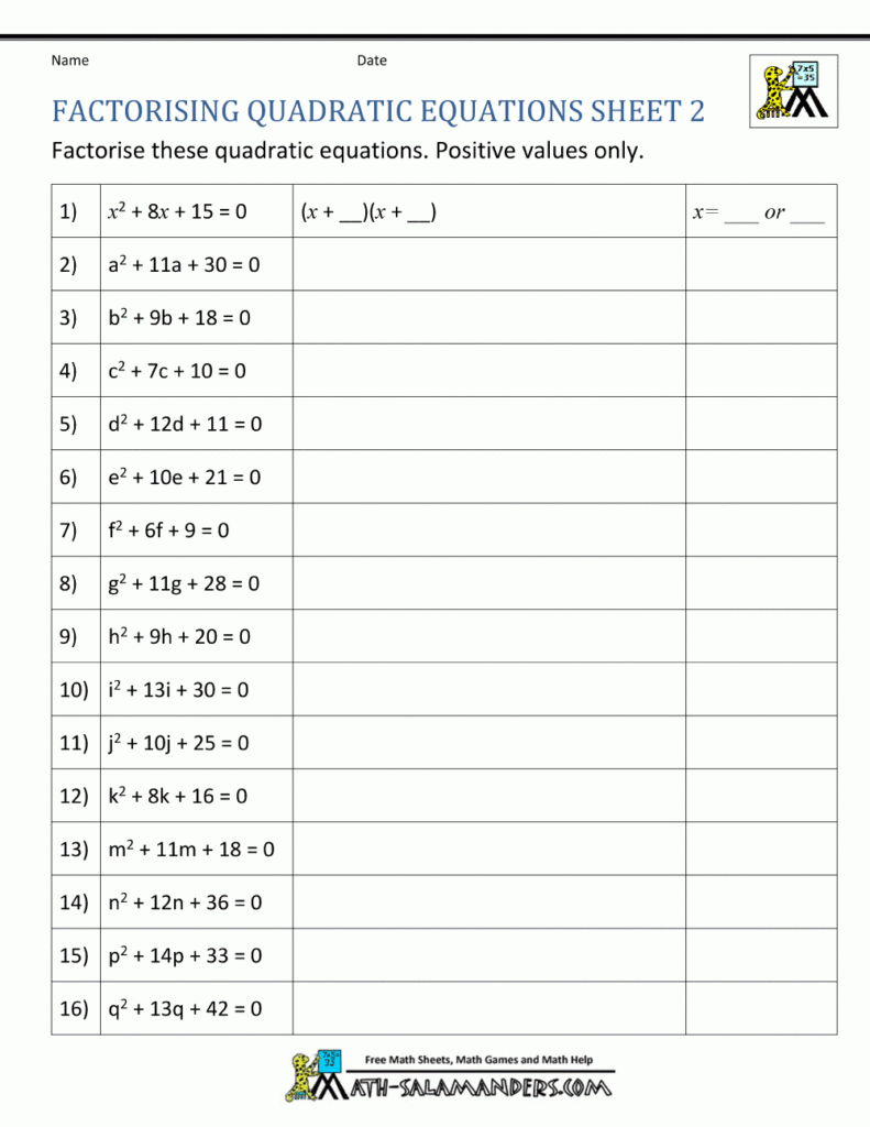 Factoring Quadratic Equations | AlphabetWorksheetsFree.com Factoring Quadratic Equations | AlphabetWorksheetsFree.com