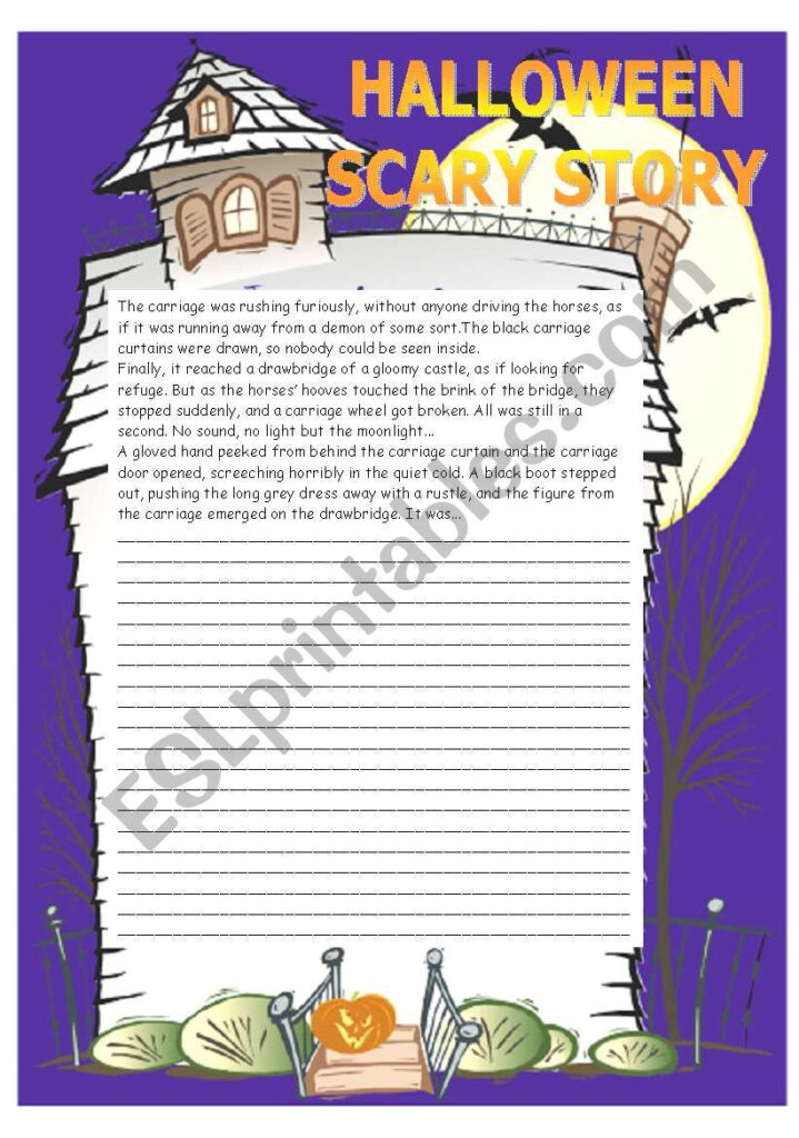 Halloween Finish The Story Worksheets | AlphabetWorksheetsFree.com