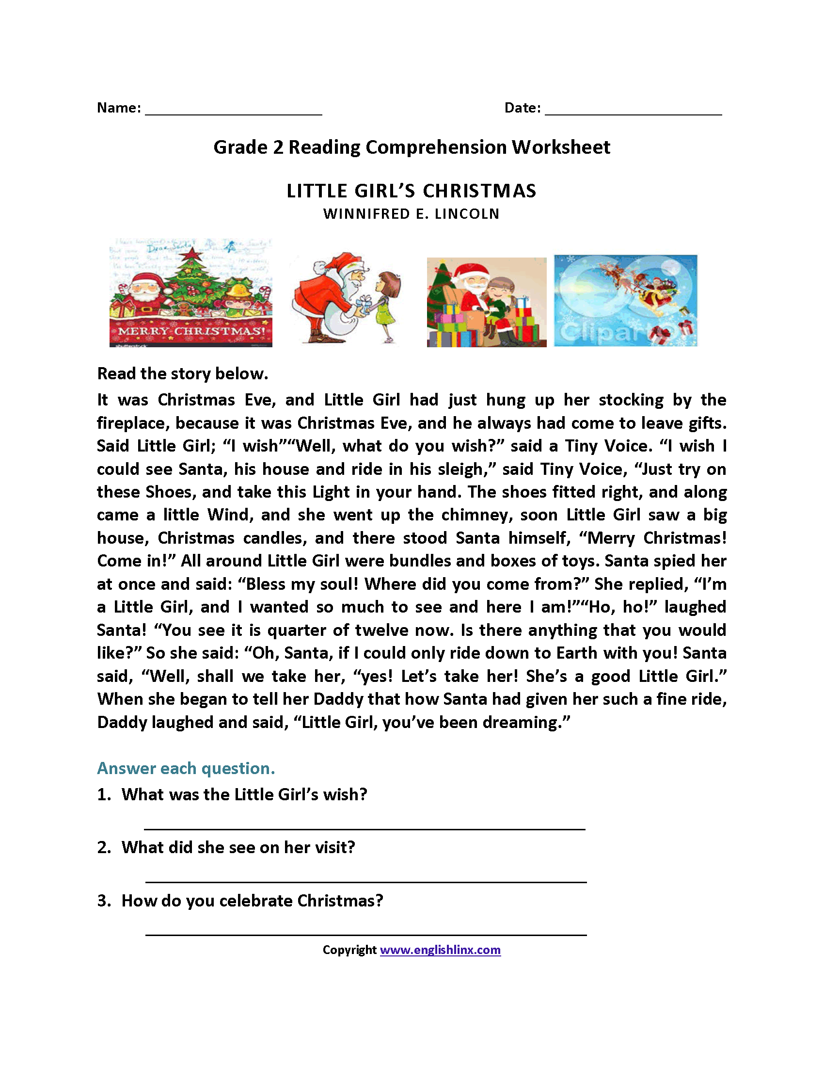 Second Grade Christmas Reading Comprehension Worksheets Second Grade Christmas Reading Comprehension Worksheets
