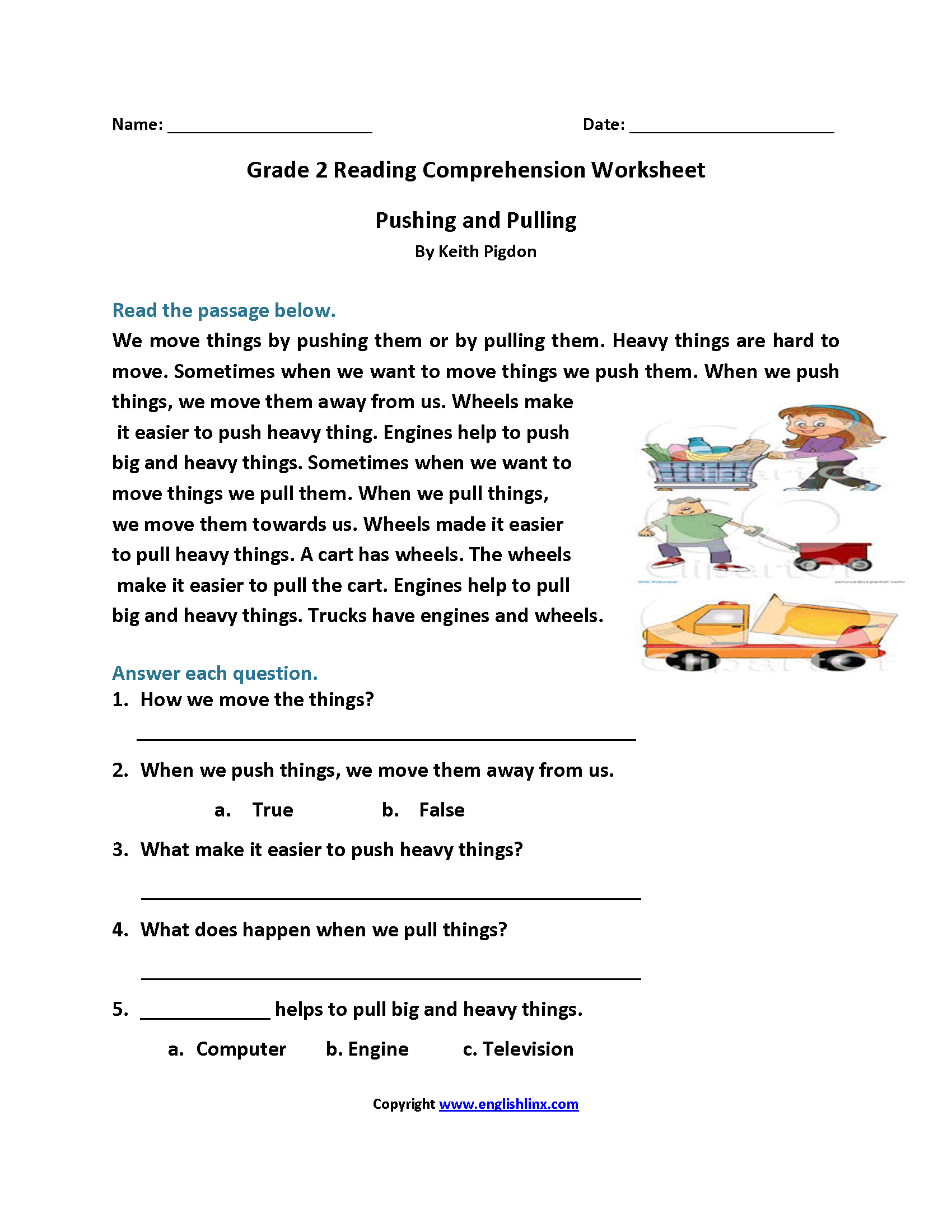 Pushing And Pulling Second Grade Reading Worksheets Elad Pushing And Pulling Second Grade Reading Worksheets Elad