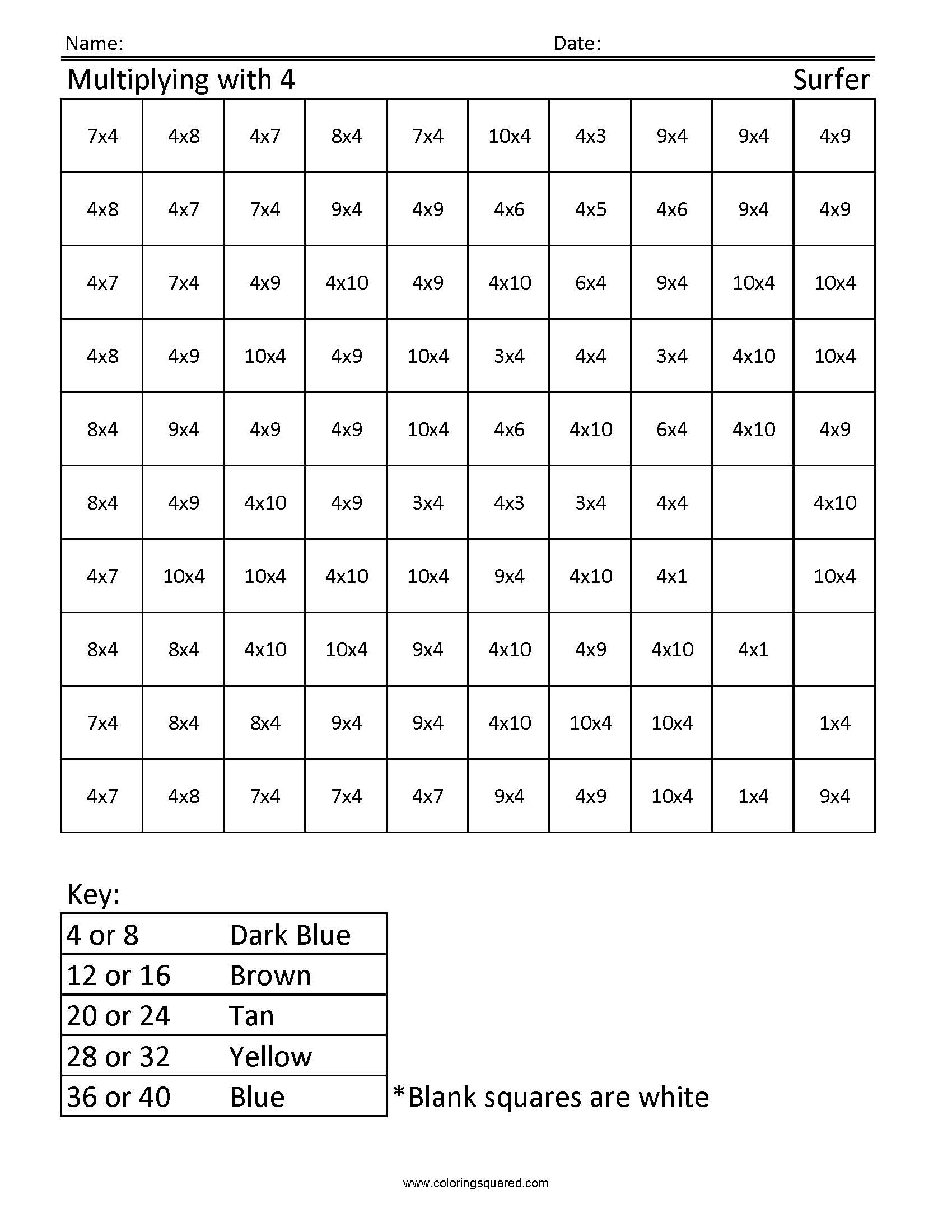 Free Printable Colored Multiplication Chart AlphabetWorksheetsFree