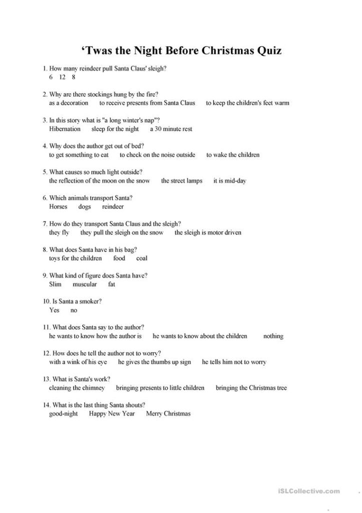 Twas The Night Before Christmas Printable Worksheets ...