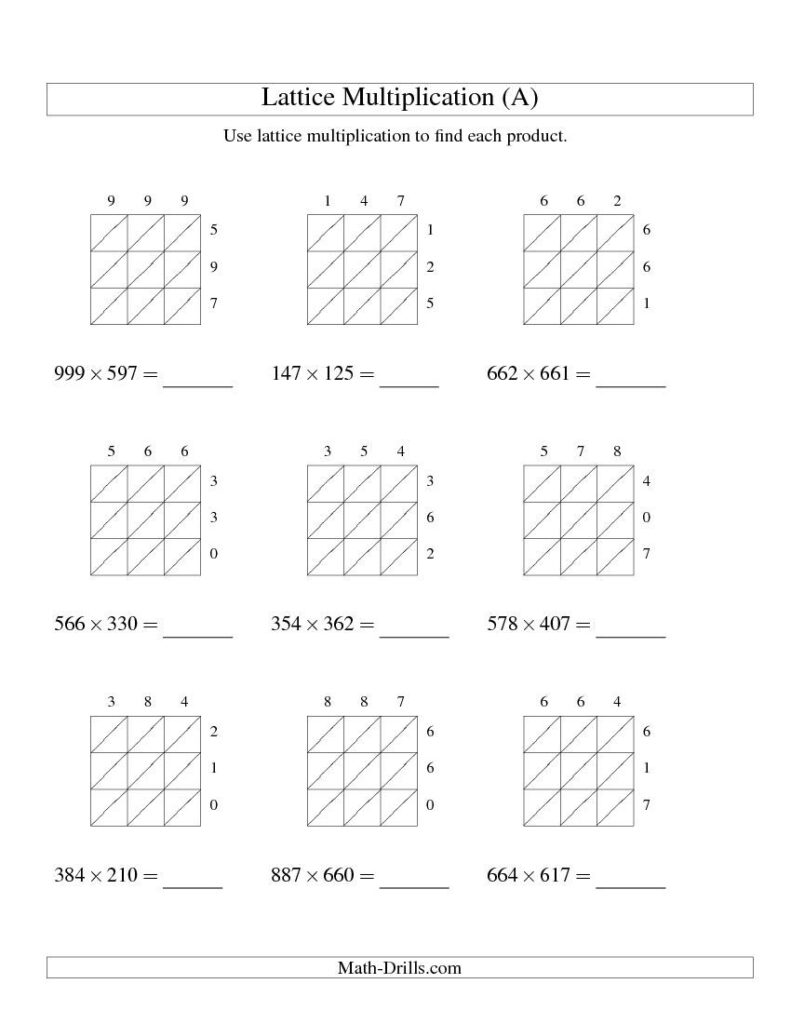 Lattice Multiplication Worksheets 5th Grade | AlphabetWorksheetsFree.com