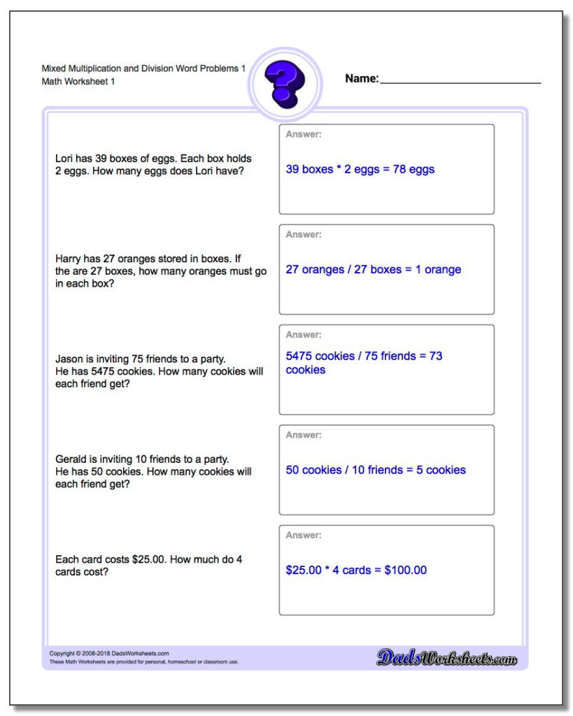 Multiplication And Division Word Problems Worksheets ...