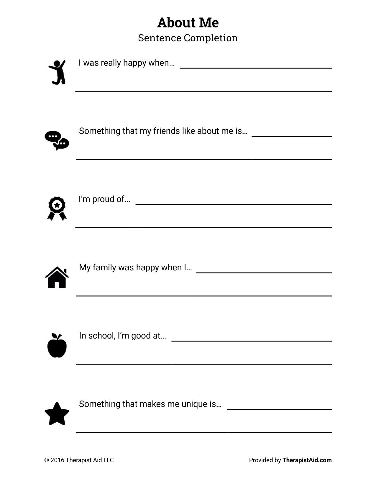 About Me Sentence Completion Self Esteem Activities Self About Me Sentence Completion Self Esteem Activities Self