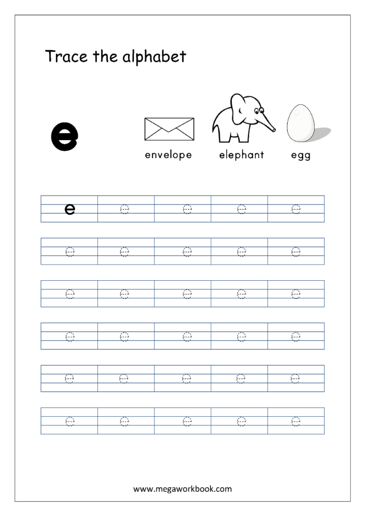Lowercase E Tracing Worksheet | AlphabetWorksheetsFree.com