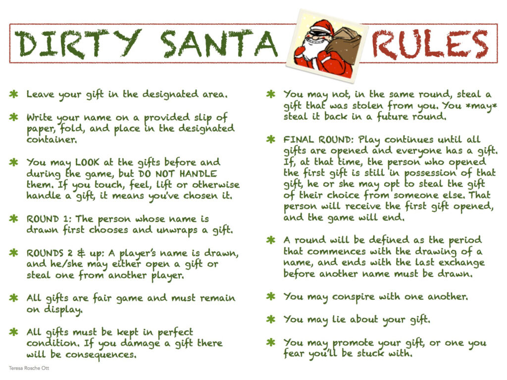 Dirty Santa Rules Printable Free | AlphabetWorksheetsFree.com