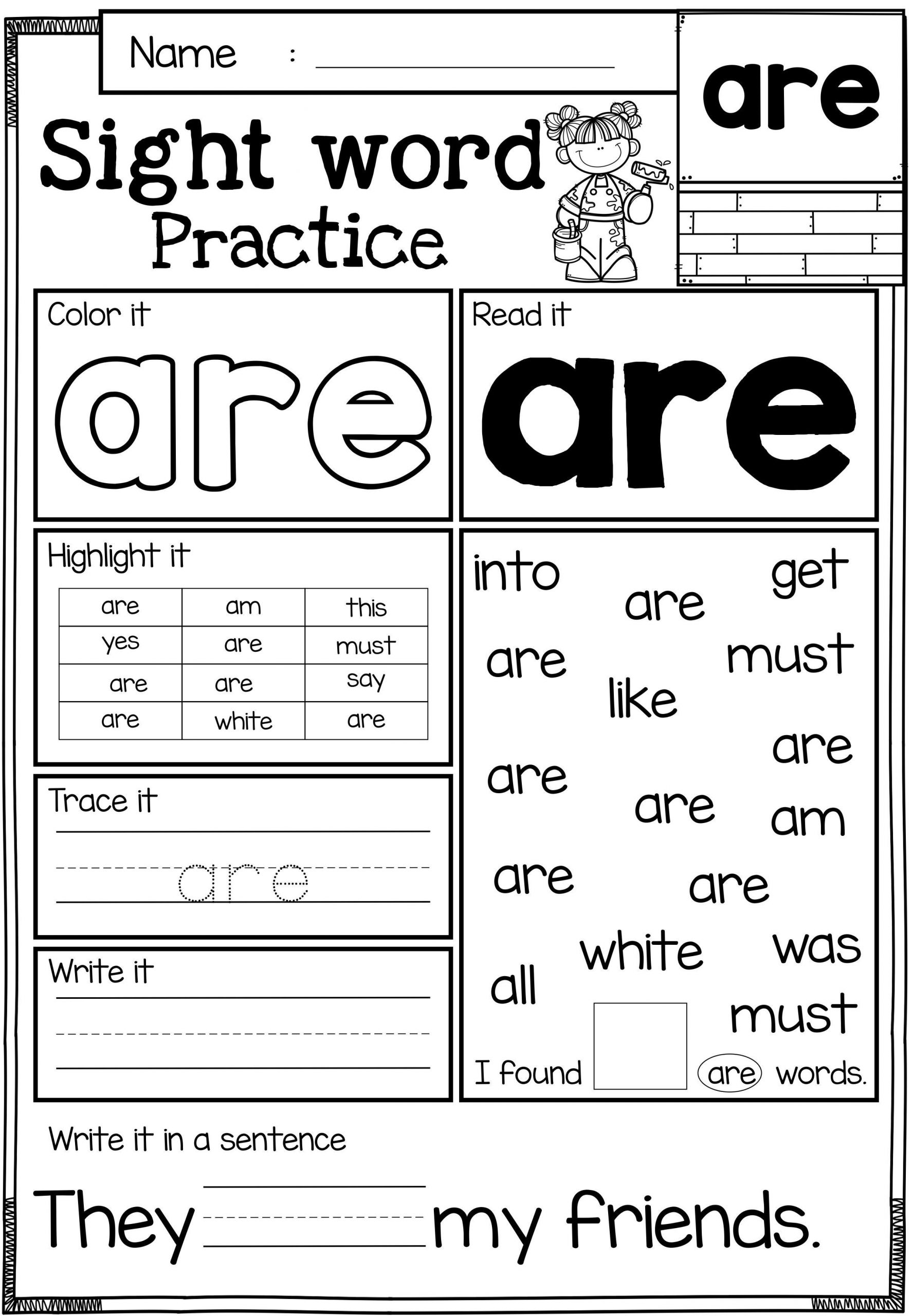 Printable Sight Word Worksheets For Kindergarten Printable Sight Word Worksheets For Kindergarten