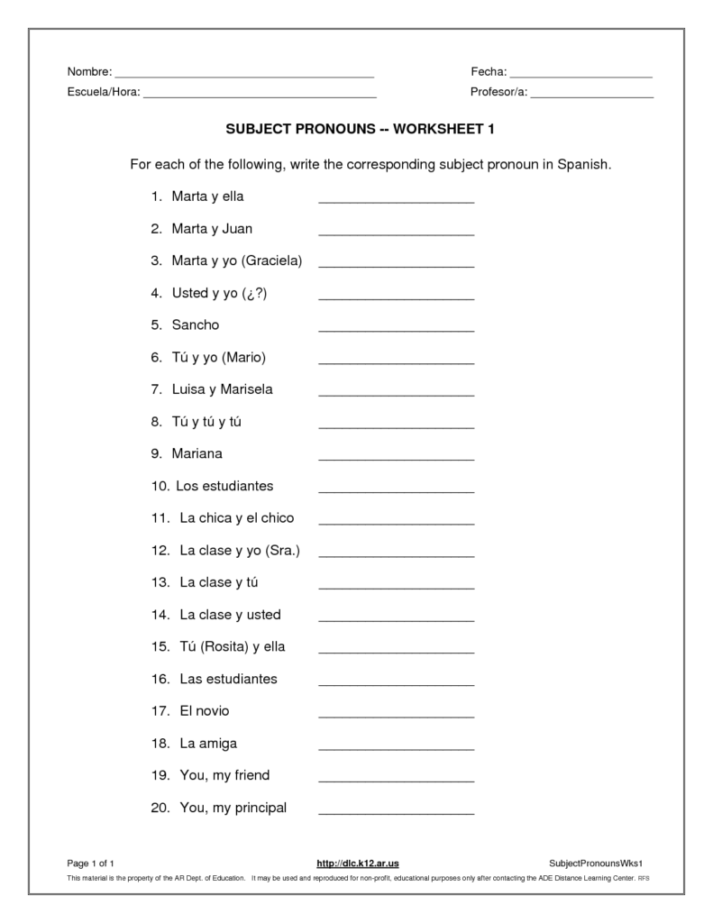 Free Printable Spanish Worksheets With Answer Keys ...