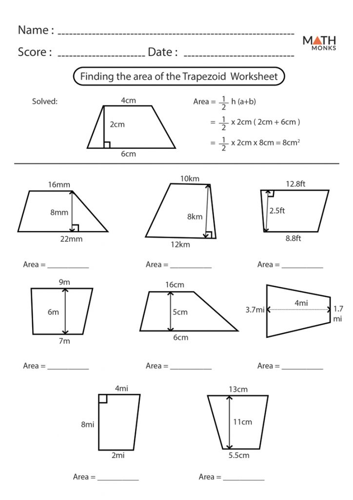 Area Of Trapezoid Worksheet Printable | AlphabetWorksheetsFree.com