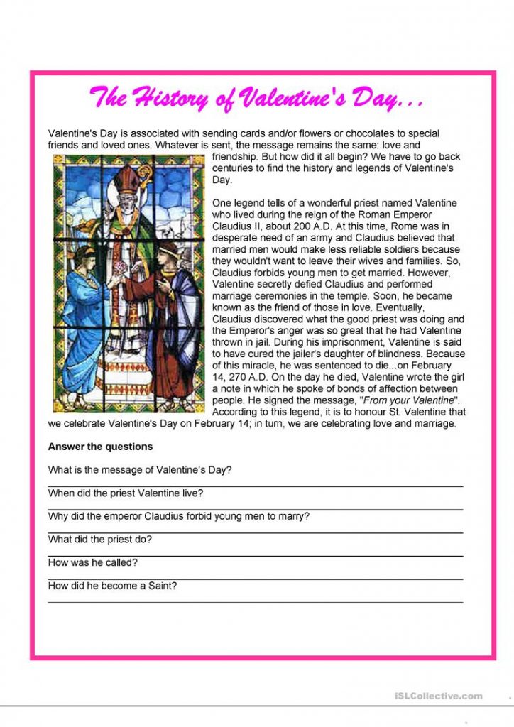 History Of Valentine's Day Printable Worksheets ...